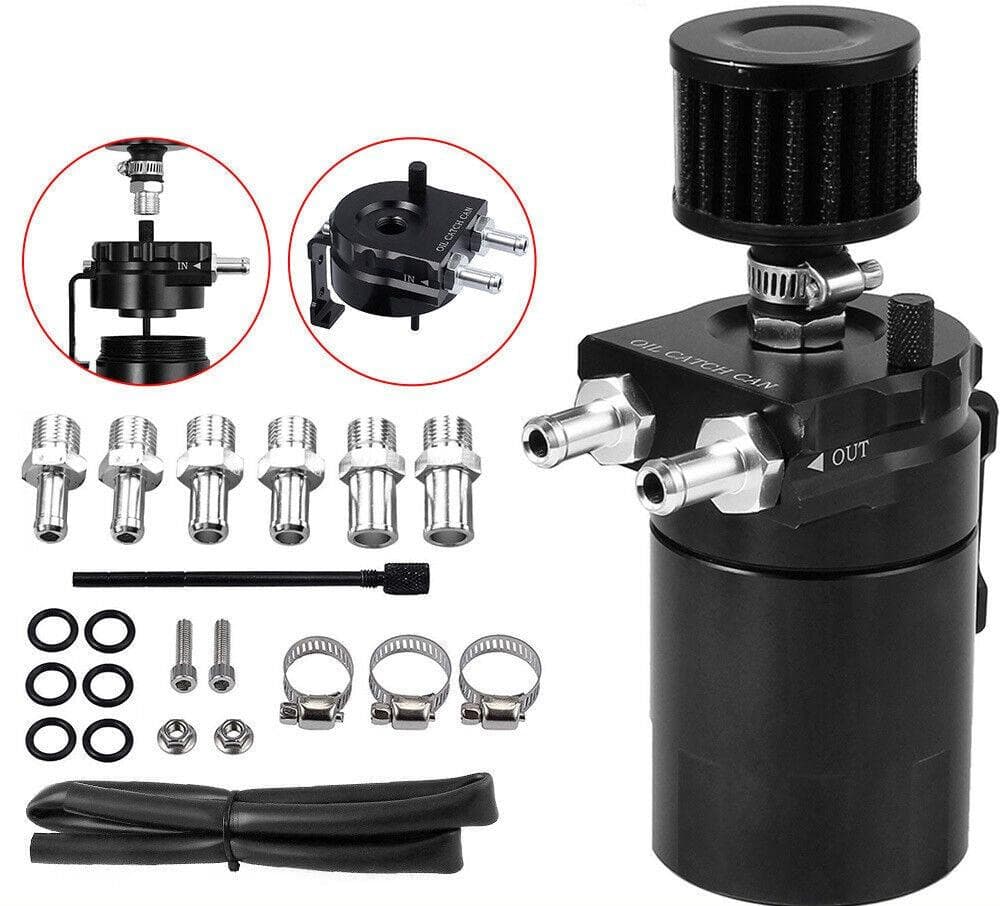 0.3L Oil Catch Can Kit Tank Baffled Reservoir Breather Filter Red Univ