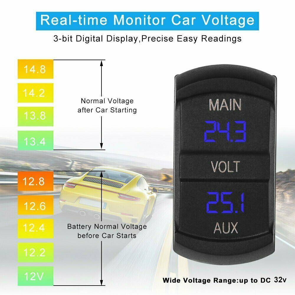 12V Volt meter Dual Battery Monitor LED Digital Car Boat Voltage Marin