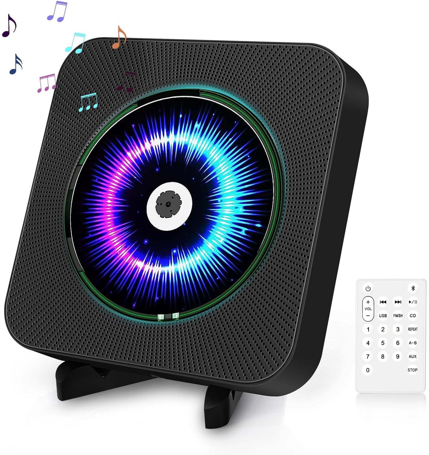 Bluetooth CD Player with FM Radio, USB/AUX Port, Adjustable Rack, Remo